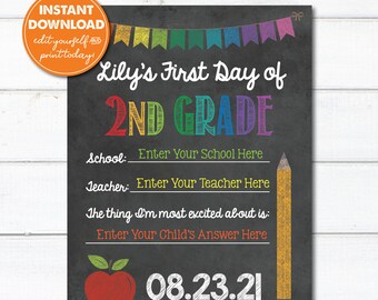 First Day of School Chalkboard Printable, Back to School Sign, 2nd ...