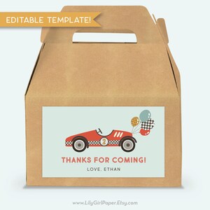 Race Car, Two Fast 2nd Birthday Party, Editable Favor Box Label, Boy's ...