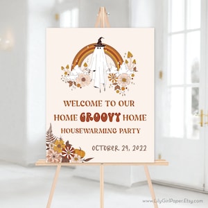 Editable Home Groovy Home Housewarming Party Welcome Sign Template ...