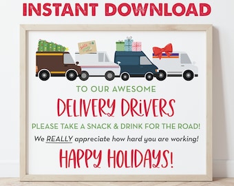 Delivery Driver Snack & Drink Sign, Mail Carrier, Packages, Essential ...