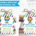 Editable 100th Day of School Treat Bag Tag, Teacher Gift Tag, PTO PTA ...
