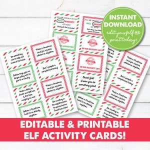 Editable Elf Activity Cards, Notes From the Elf, INSTANT DOWNLOAD! Elf ...