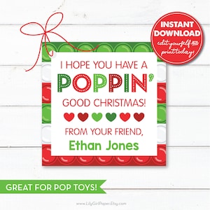 Editable Pop It Christmas Gift Tag, Have a Poppin' Good Christmas ...