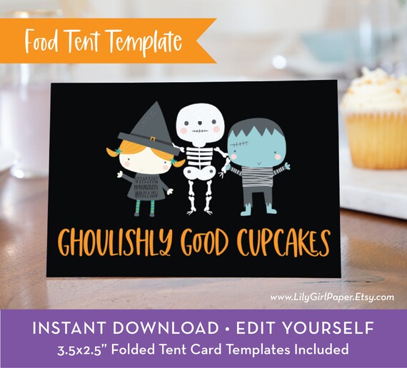 Editable Halloween Food Tent Template, Trick-or-Treating Party, Folded ...