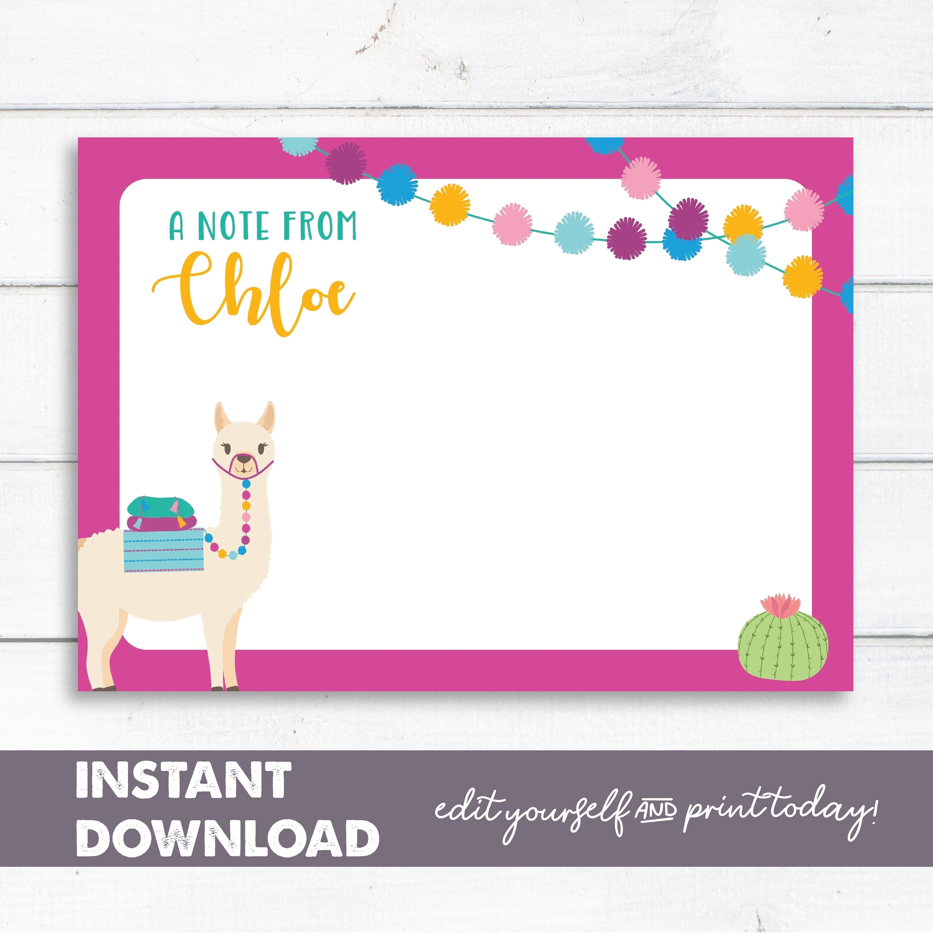 Editable Personalized Llama Note Cards Stationery for | Etsy