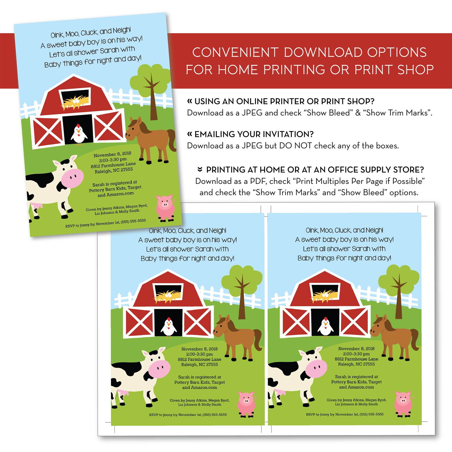 Editable Farm Animal Baby Shower Invitation Template Barnyard - Etsy