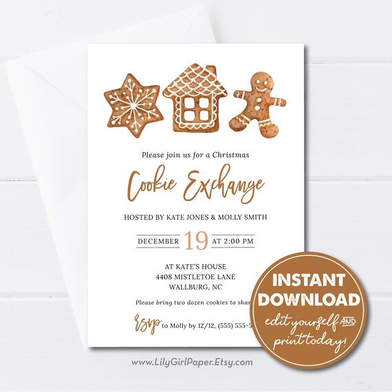 Editable Christmas Cookie Exchange Party invitation Template, INSTANT ...
