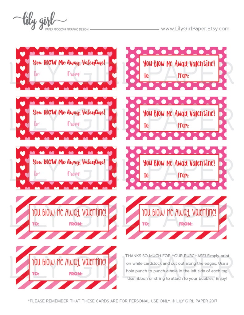 Class Valentine Gift Tags, INSTANT DOWNLOAD, Bubble Valentines, You ...