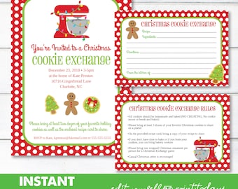 Editable Cookie Exchange Christmas Party Invitation and Recipe | Etsy