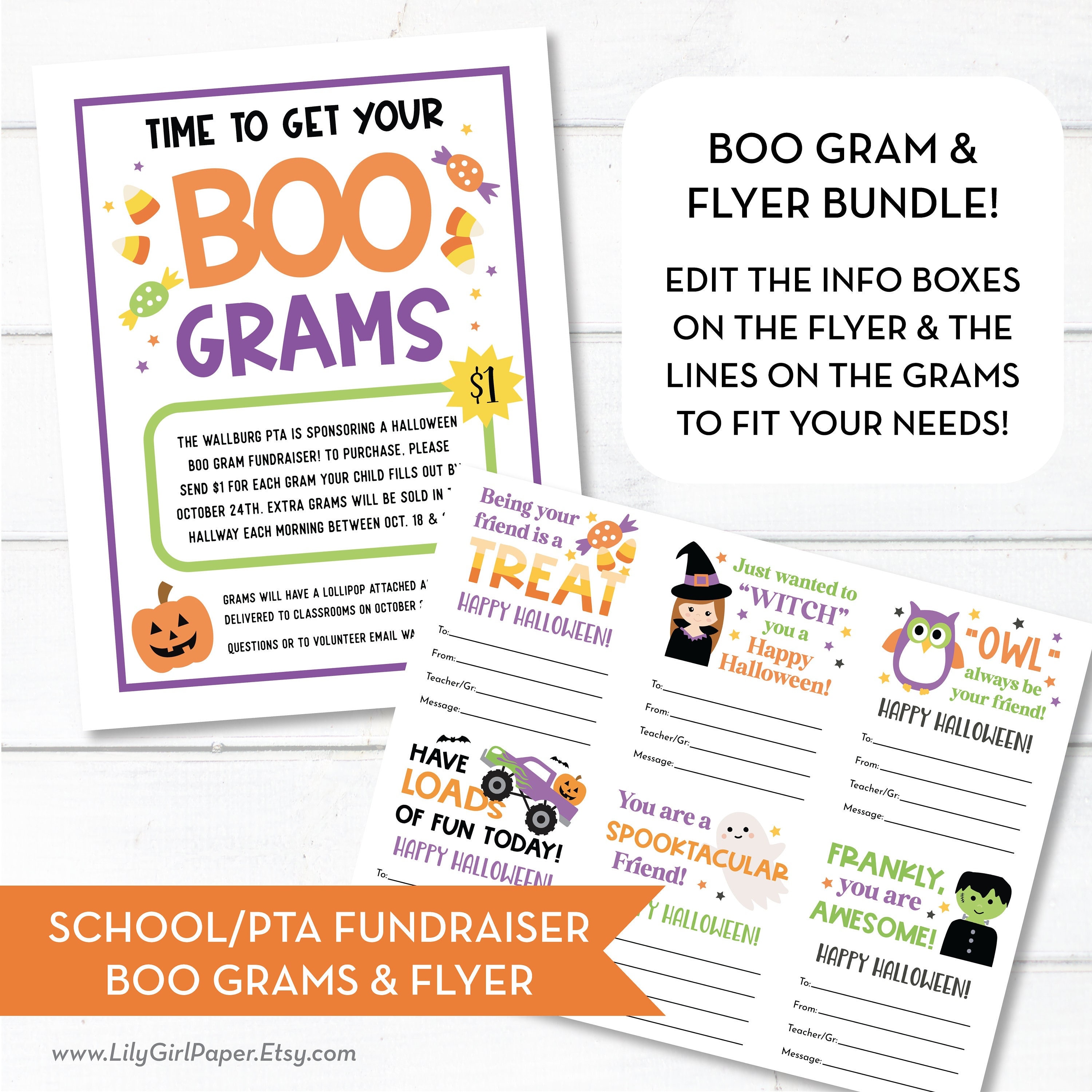 Editable Halloween Boo Grams & Flyer: School PTA Fundraiser (digital ...