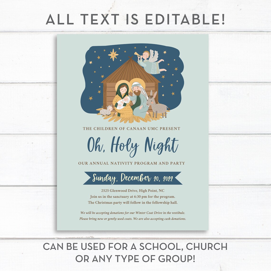 Christmas Play & Party Flyer Editable Template, Church Christmas ...