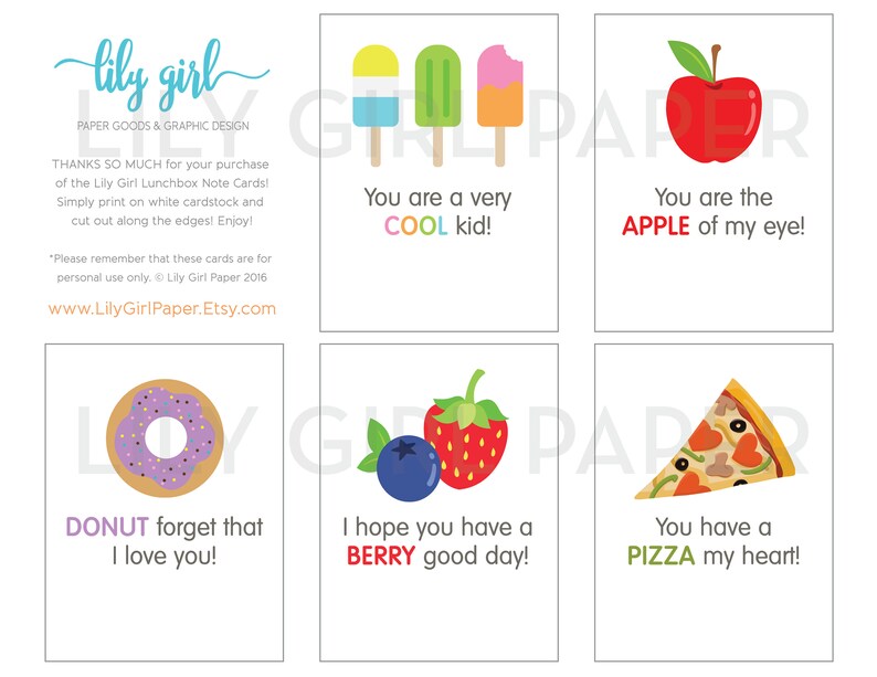 Lunchbox Love Notes Printable Lunch Box Cards Preschool - Etsy