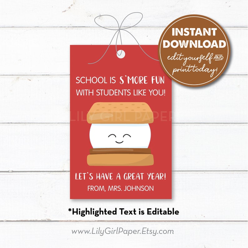 Editable School is S'more Fun Gift Tags Welcome Back 1st - Etsy