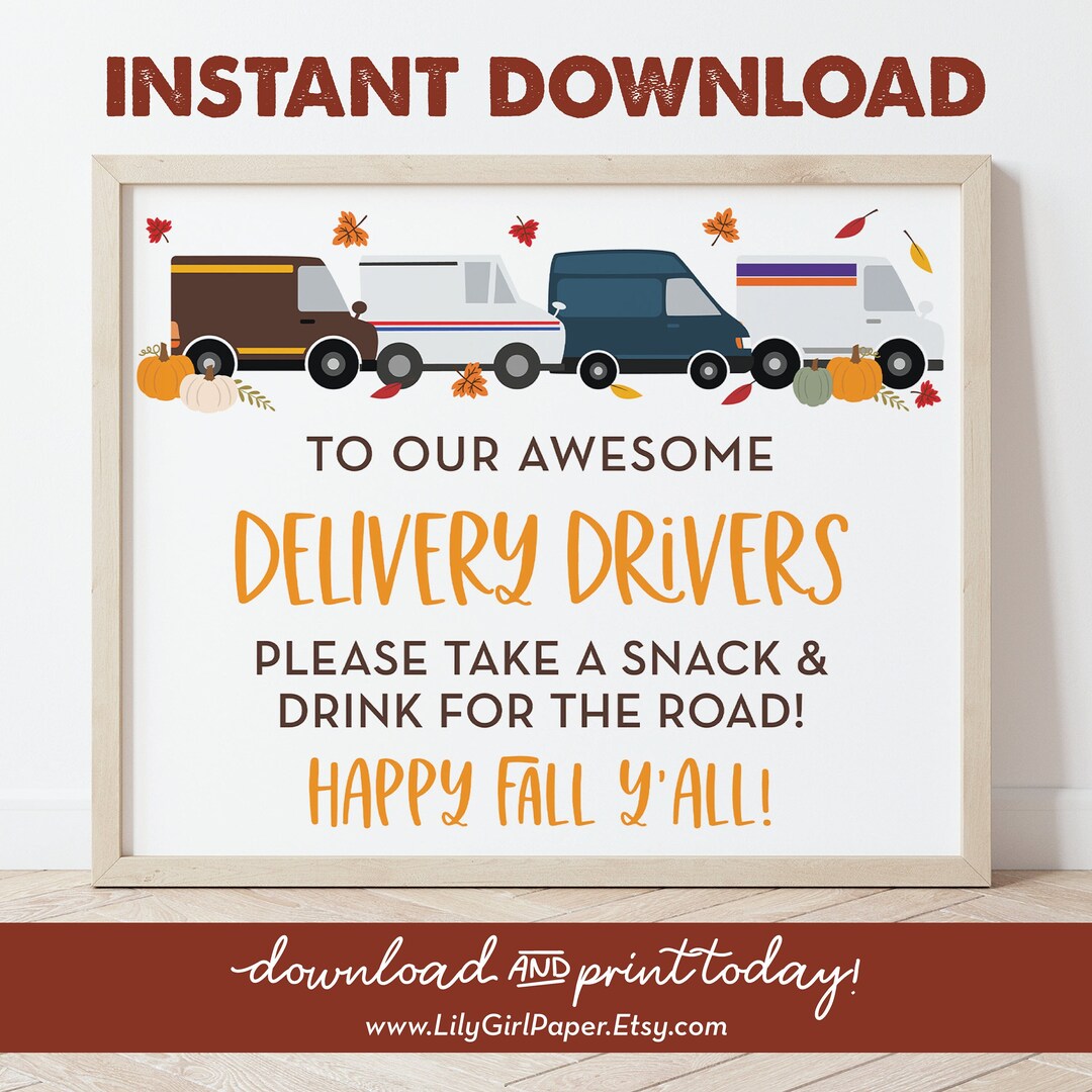 Delivery Driver Snack & Drink Sign, Happy Fall Y'all, Thankful for You ...