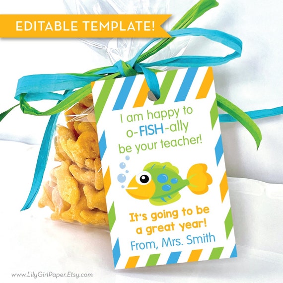 Editable Back to School Goldfish Treat Bag Tag, Teacher Gift to ...