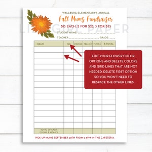 Fall Mums Fundraiser Flyer Template: Editable PTA/PTO Event, 8.5x11 ...