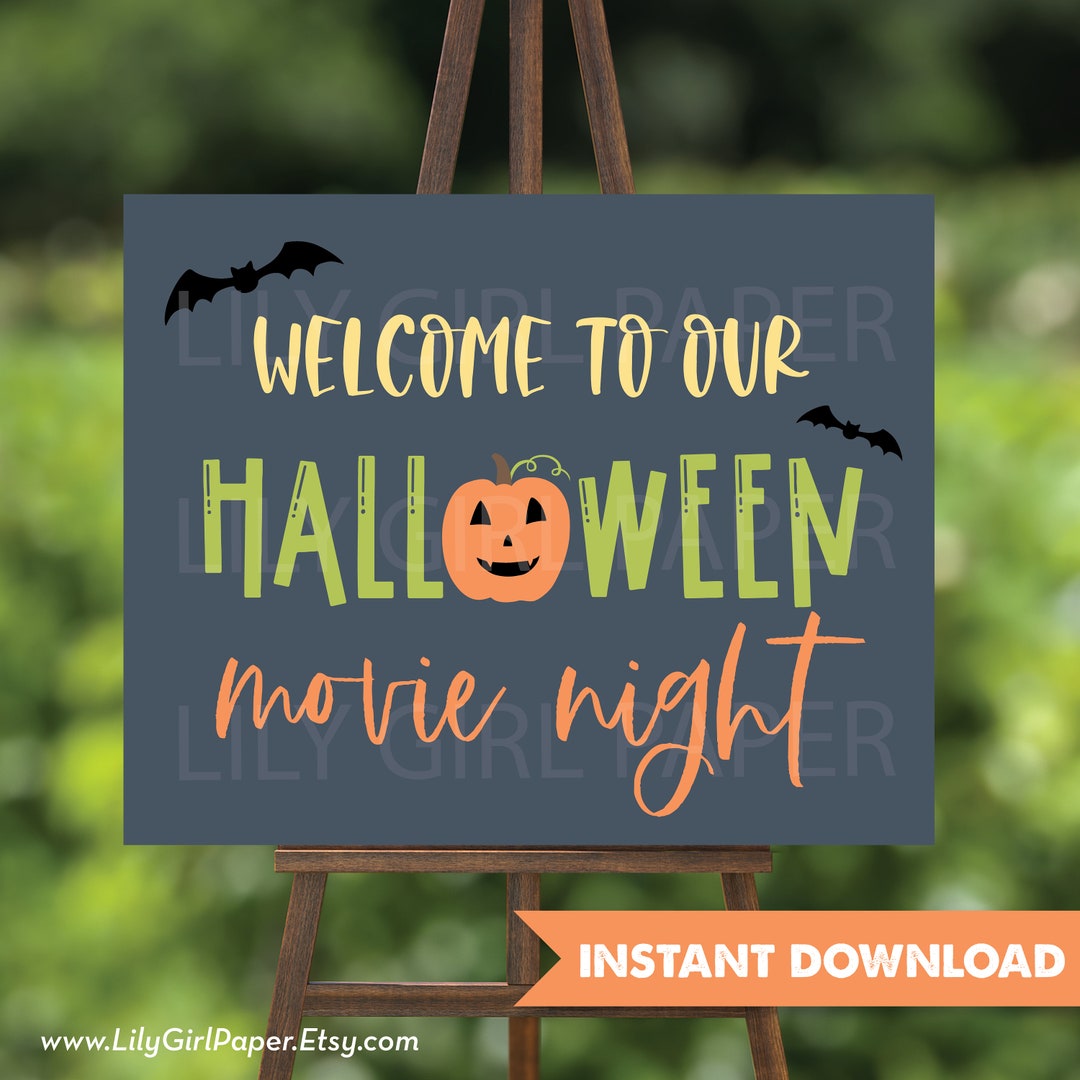 Halloween Movie Night Welcome Sign, Printable 8x10, 11x14 & 16x20 ...