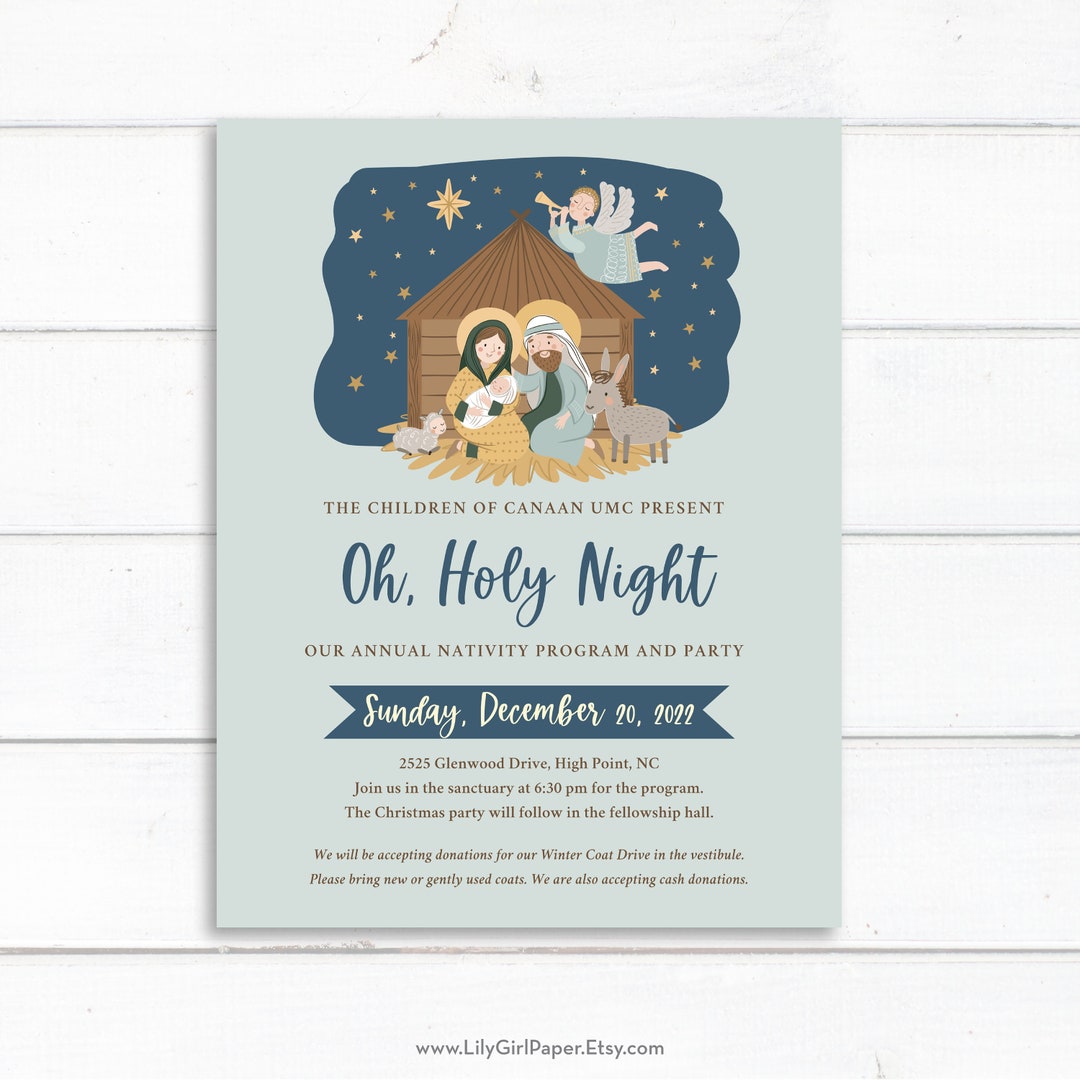 Christmas Play & Party Flyer Editable Template, Church Christmas ...