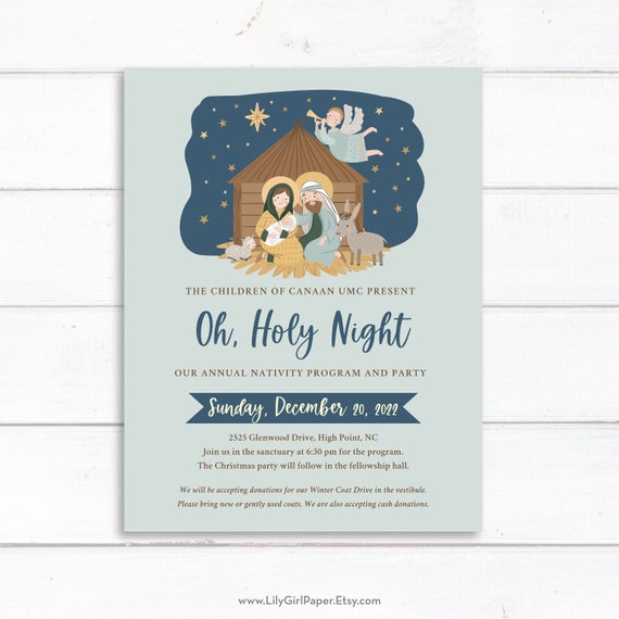 Christmas Play & Party Flyer Editable Template, Church Christmas ...
