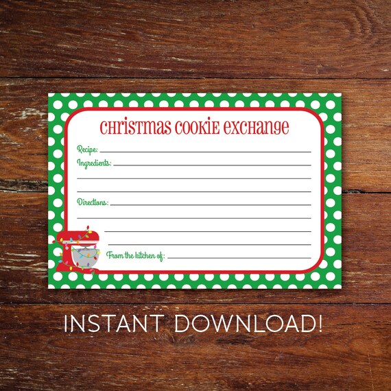 Christmas Cookie Exchange Recipe Card custom Printable - Etsy