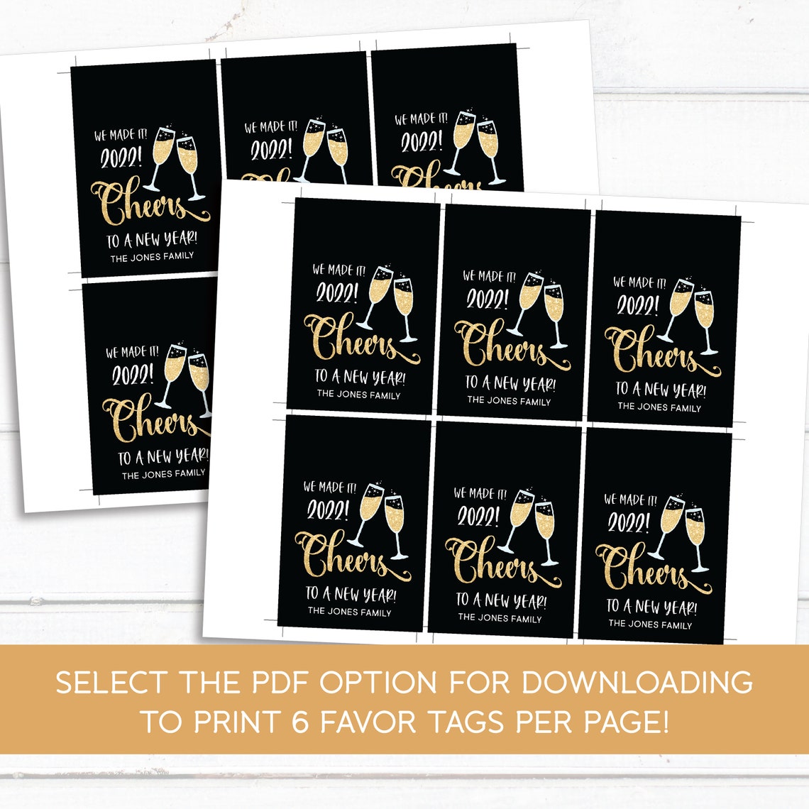 Editable Cheers to a New Year, Party Favor, Gift Tag, 2022 New Year's ...