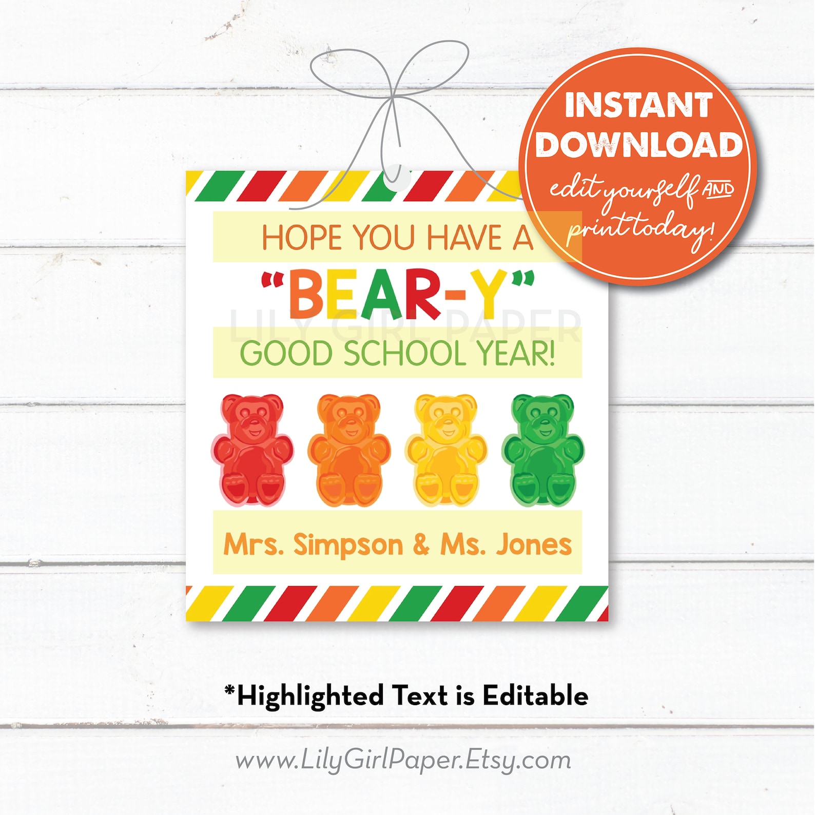 Editable Gummy Bear Back to School Treat Tag Teacher to - Etsy