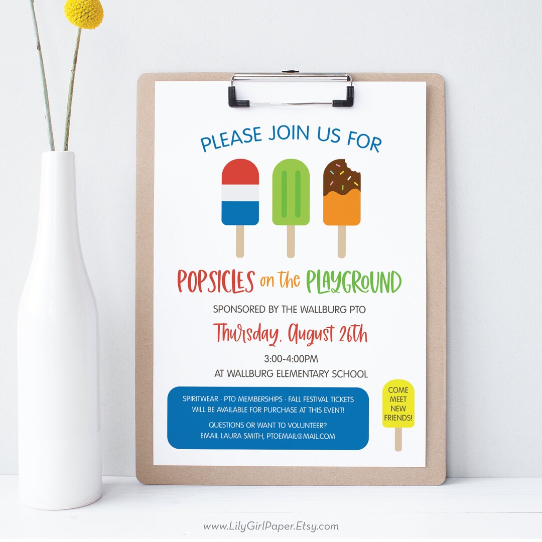 Popsicles on the Playground Flyer Editable Template: Back to School PTA ...