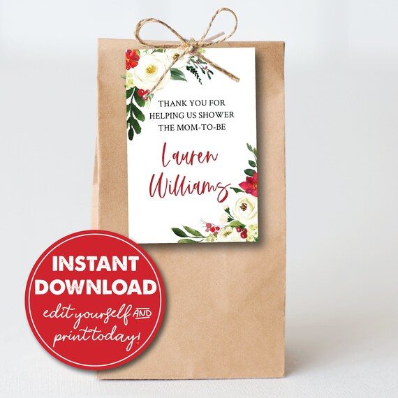 Editable Winter/Christmas Baby Shower Favor Tag Template, Mom-to-be ...