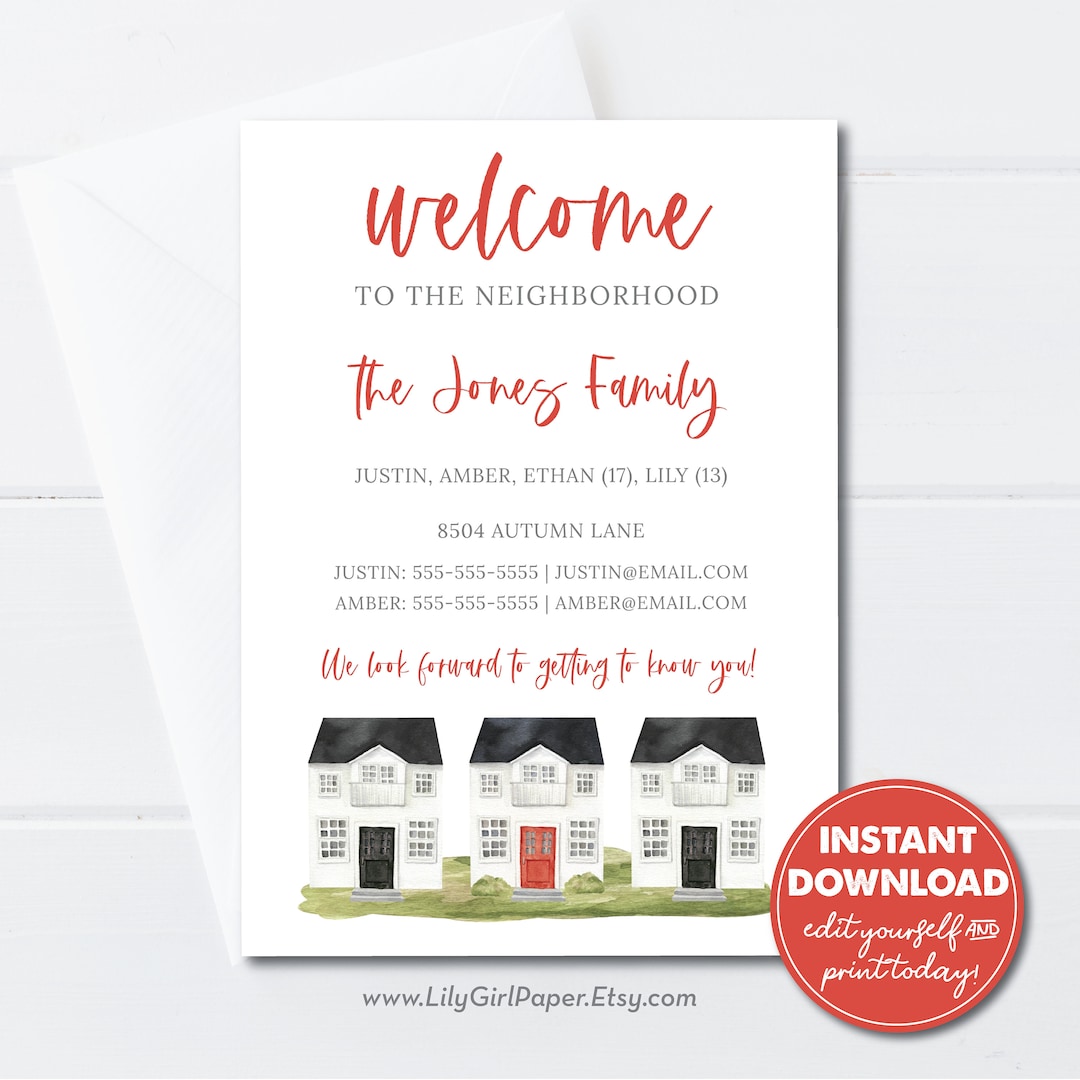 Editable Welcome to the Neighborhood Information Card Template, Black ...