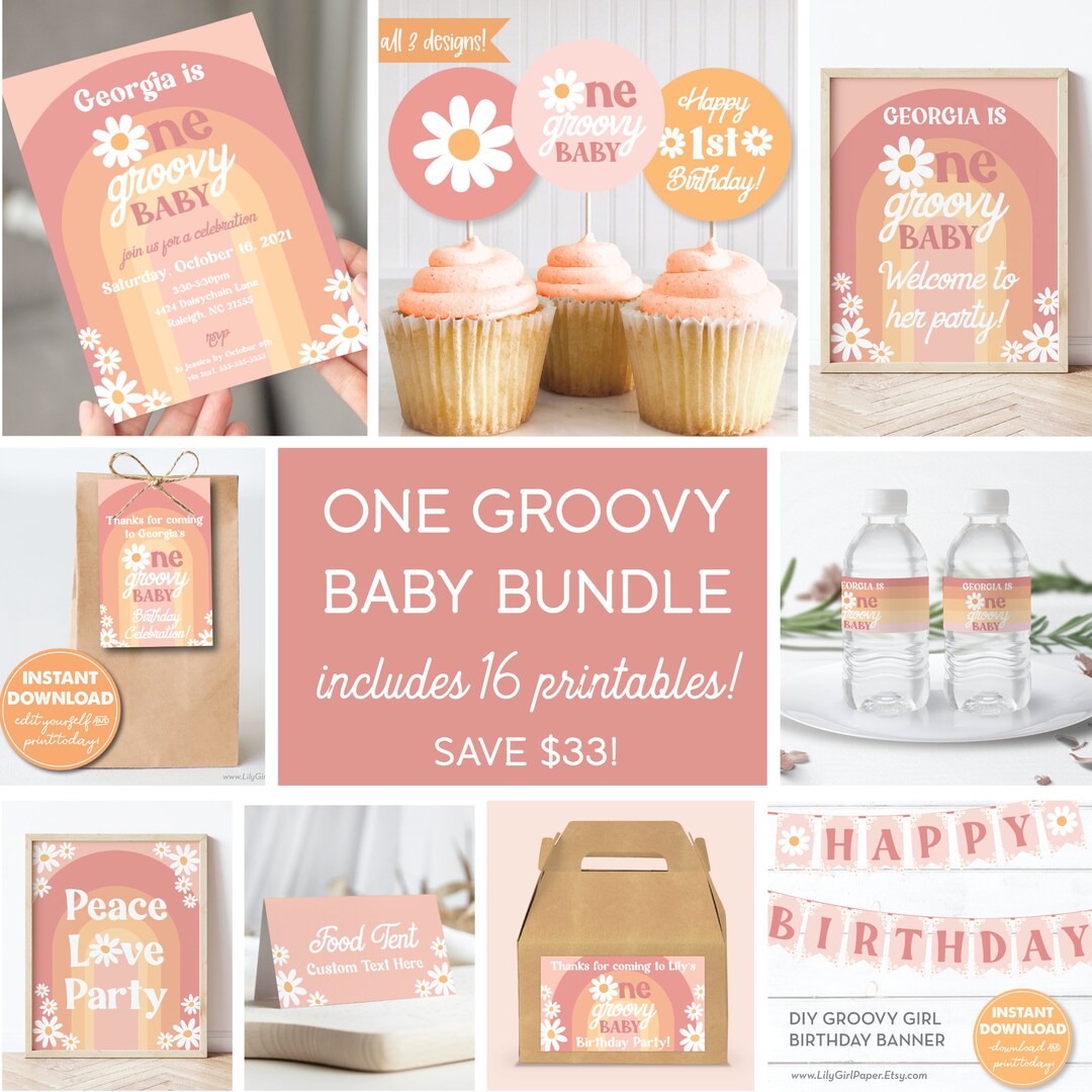 One Groovy Baby Birthday Bundle, Groovy 1st Birthday Party Pack, 10 ...