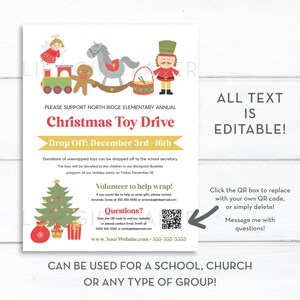 Editable Christmas Holiday Toy Drive Flyer Template, 8.5x11 PTA/PTO ...