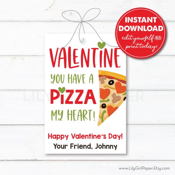 Editable You Have A Pizza My Heart Valentine Cards, Gender Neutral ...