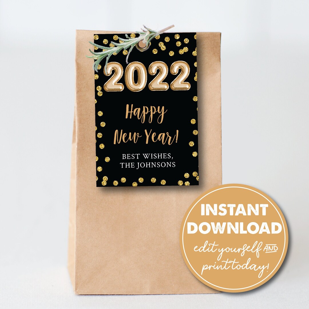 Editable Happy New Year Party Favor Gift Tag 2022 New - Etsy
