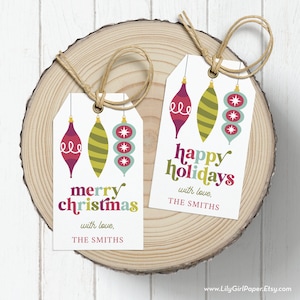 Editable Retro Christmas Ornament Gift Tag, Vintage Ornament ...