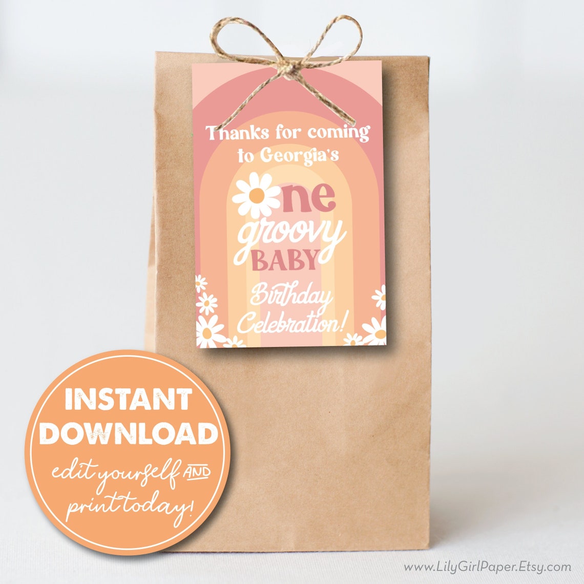 Editable One Groovy Baby Girl's 1st Birthday Party Favor - Etsy