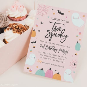 Two Spooky, Girl's 2nd Birthday Party Invitation, Pink Halloween ...
