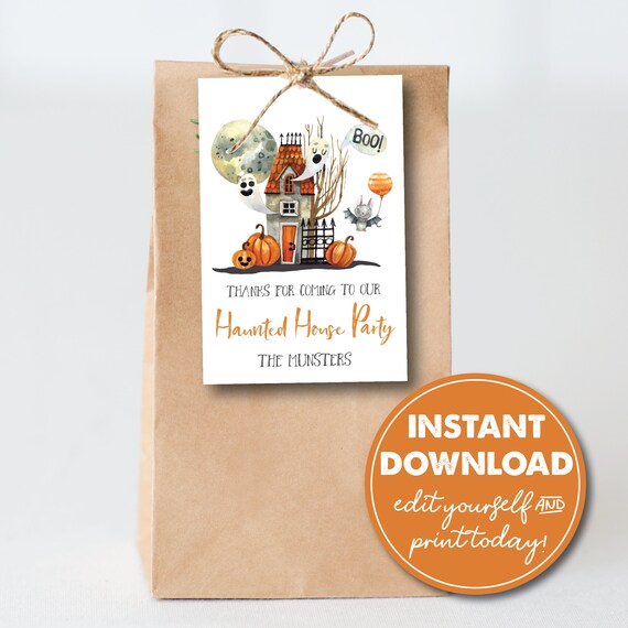 Halloween Party Favor Tag, Haunted House Goodie Bag Tag, Printable ...