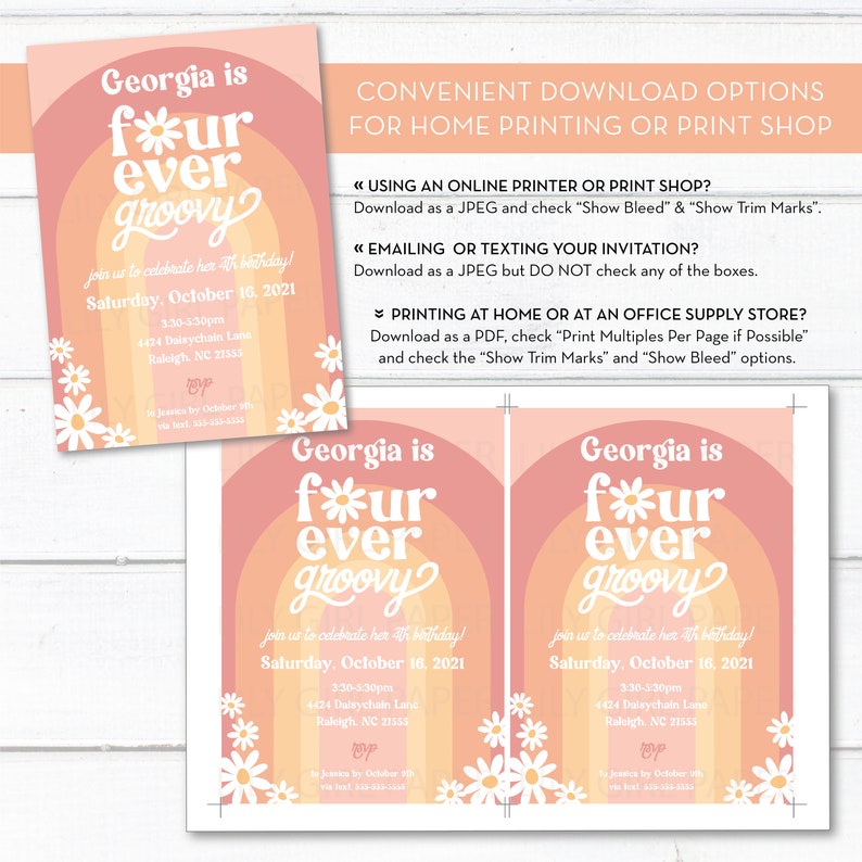 Editable Four Ever Groovy Girl's 4th Birthday Party - Etsy