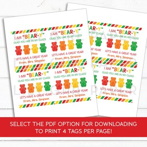 Editable Gummy Bear Back to School Treat Tag, Teacher to Students ...