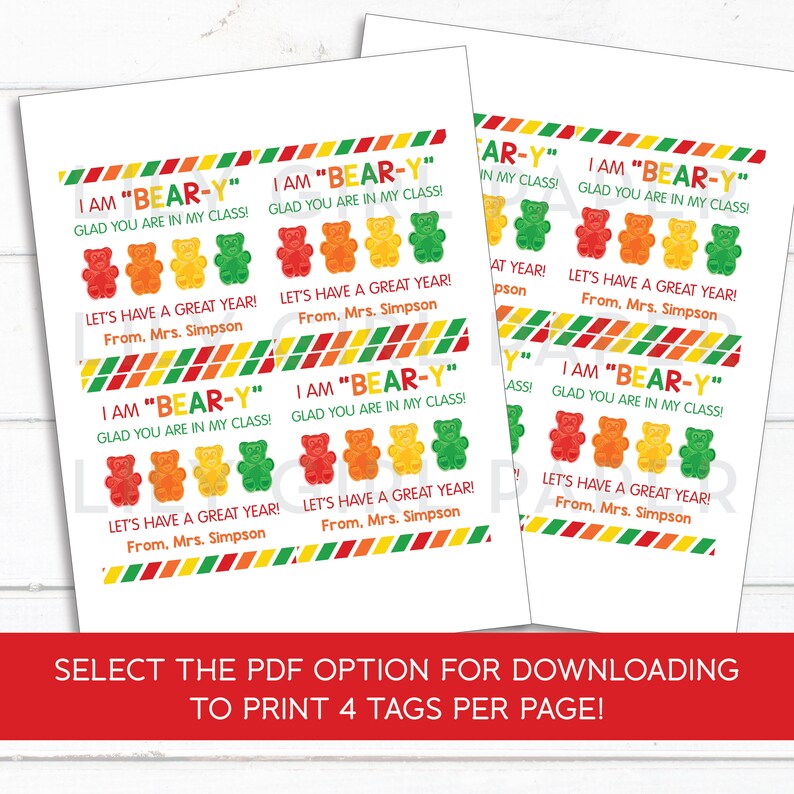 Editable Gummy Bear Back to School Treat Tag Teacher to | Etsy