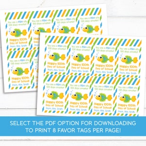 Editable 100th Day of School Goldfish Treat Bag Tag, Teacher Gift Tag ...