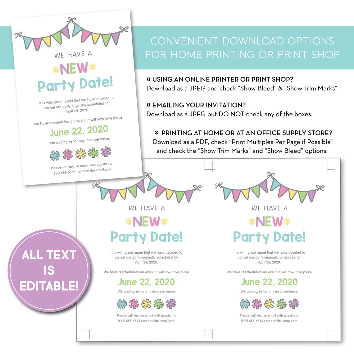 Editable New Party Date Card Template, Postponed, Rescheduled Notice ...