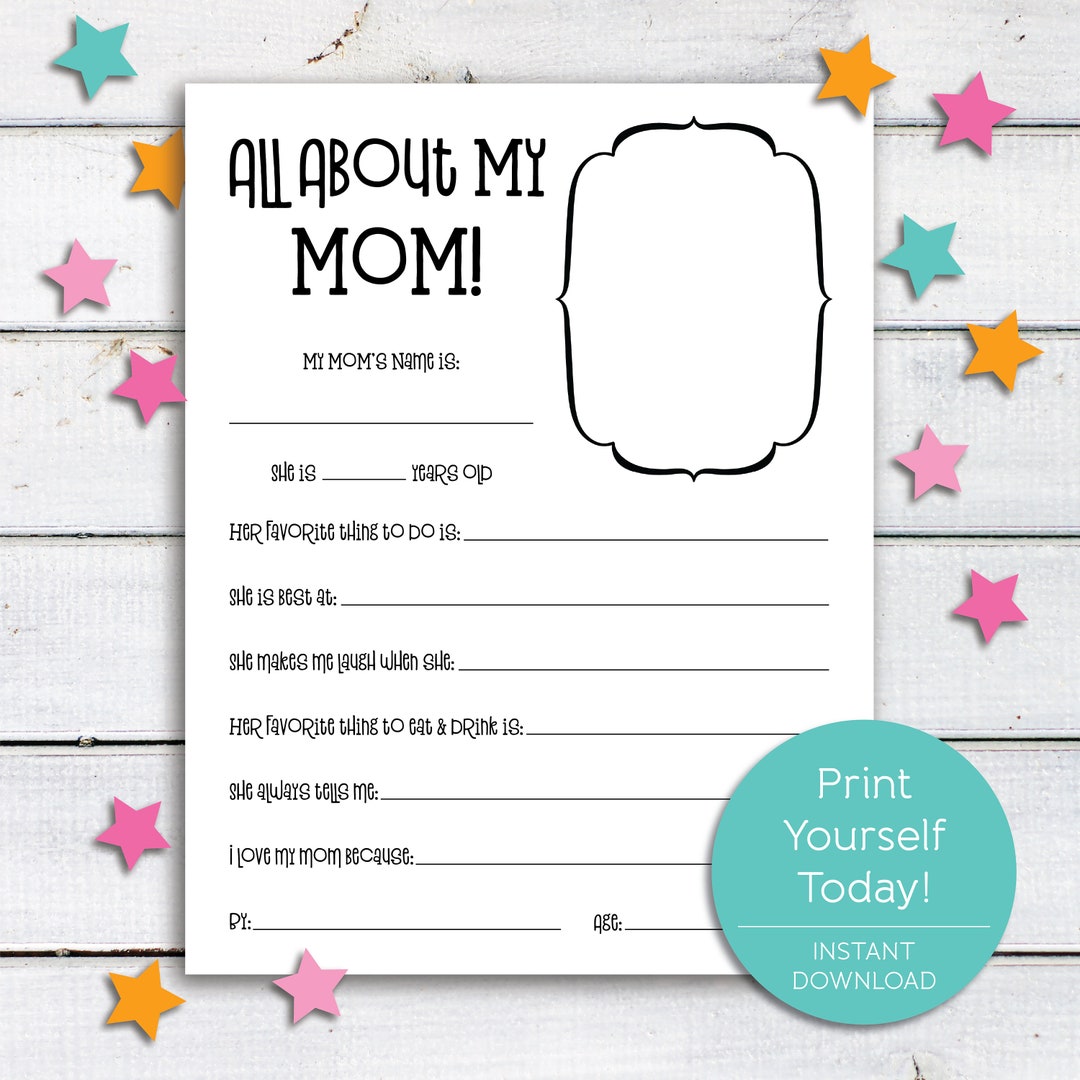 Mother's Day Printable, All About Mom Printable, Instant Download ...