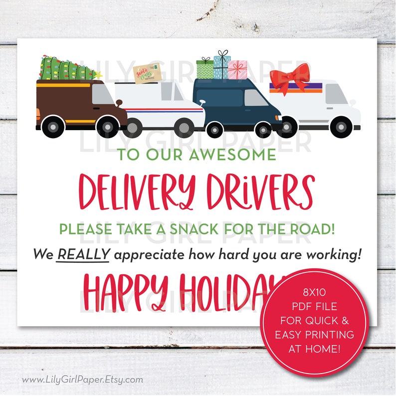 Delivery Driver Snack Sign: Happy Holidays Thank You (instant Download ...