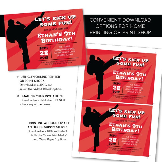 Printable Karate Invitations Martial Arts Birthday Party Invitation