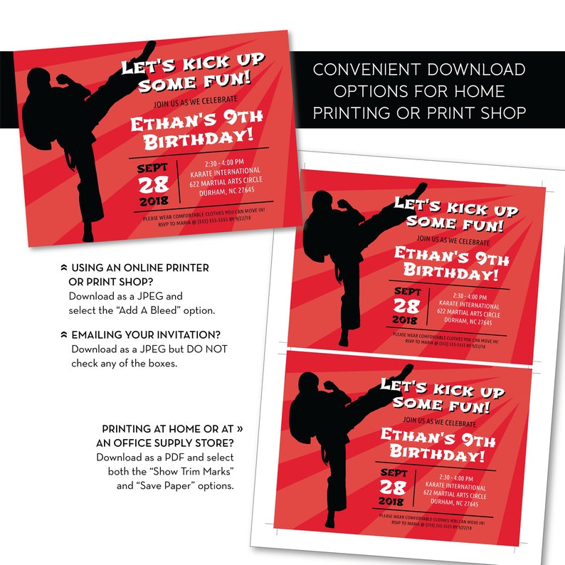 Editable Karate Birthday Party Invitation Template, Tae Kwon Do ...