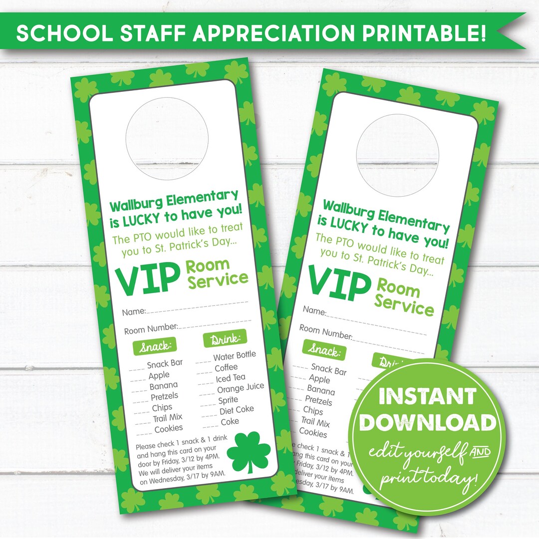 Editable St. Patrick's Day Teacher & Staff Appreciation Printable, Room ...