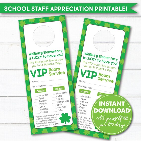 Editable St. Patrick's Day Teacher & Staff Appreciation - Etsy