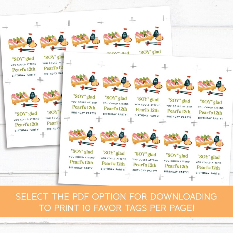 Editable Sushi Birthday Party Favor Tags Hibachi Sushi - Etsy