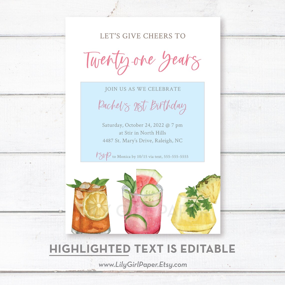 EDITABLE Cheers to 21 Years Cocktail Birthday Party Invitation - Etsy